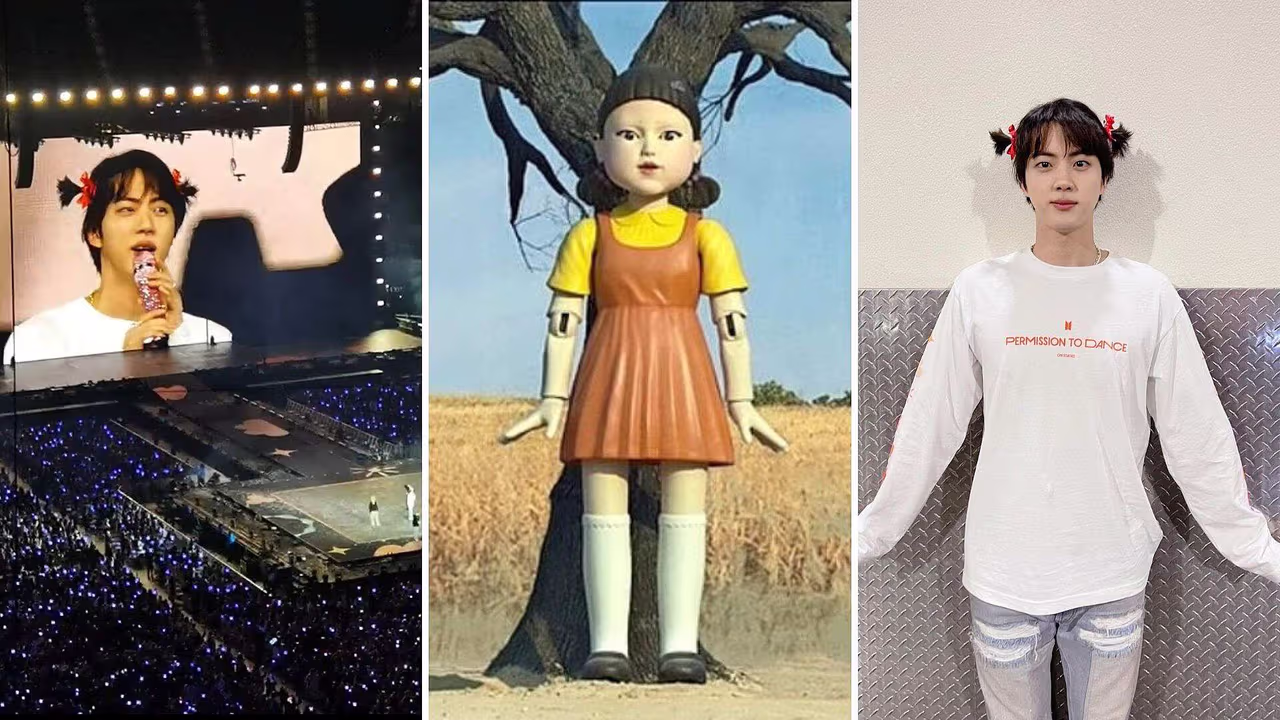 Jin de BTS aparece en concierto con colitas y lo comparan con la muñeca ...
